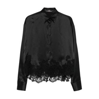 Ermanno Scervino Seidenhemd mit Spitzenbesatz und Knopfleiste - - Blouses & Shirts - Damen - Schwarzk - S
