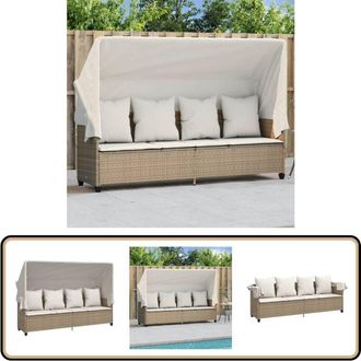 vidaXL Sonnenliege mit Dach und Kissen Beige Poly Rattan - Sonnenliege - Gartenliege - Liege - Outdoor Möbel - Pool Accessoire