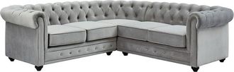 Vente-Unique Ecksofa - Samt - Hellgrau - Chesterfield