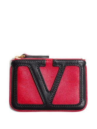 Valentino Garavani porte-cartes en cuir &agrave; d&eacute;tail de logo - Rouge