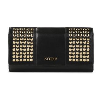 Kazar Femme, Accessoires, Noir, Taille: ONE Size Portefeuille en cuir noir avec des strass dor&eacute;s