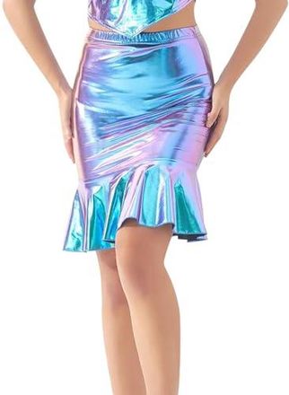 Generic Y2K Mini jupe &agrave; paillettes - Jupe m&eacute;tallique pour femme - Jupe portefeuille &agrave; paillettes de couleur unie - Jupe moulante basique - Jupe d&eacute;contract&eacute;e -