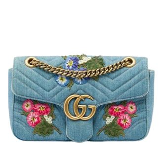 Gucci Pre-owned Floral Embroidered Denim Shoulder Bag - - Pre-owned - Damen - Blau - ONE SIZE