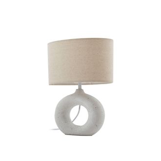 Lindby Beton Tischlampe Kody (Modern) in Creme aus, Textil (1 flammig E27) - Tischleuchte Schreibtischlampe Nachttischlampe Wohnzimmerleuchte