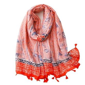 Generic &Eacute;charpe ch&acirc;le en viscose florale 180 cm pour hijab musulman, grande taille, bandeau tendance pour femme, quatre saisons, blanc, taille unique