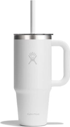 Hydro Flask Travel Tumbler 710 ml (24 oz) Mit klarem Press-In-Strohhalmdeckel - Edelstahl - Doppelwand-Vakuumisolierung - Spritzfest - White