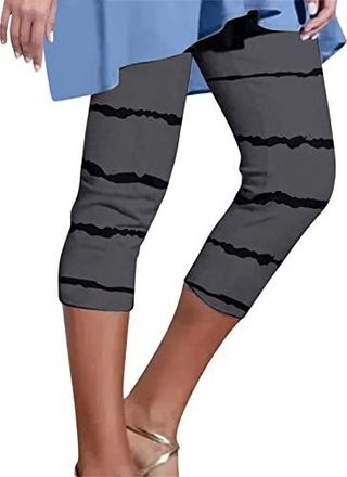 Generic Collants thermiques 3/4 pour homme et femme - Imprim&eacute; taille haute - Style athl&eacute;tique - Pantalon court, gris, XXL