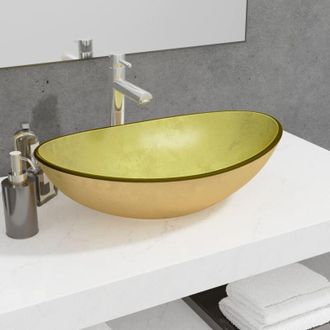 vidaXL Waschbecken Hartglas 54,5x35x15,5 cm Golden Vidaxl