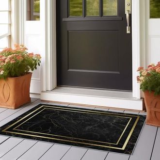 Generic Noir et Or Lavable en Machine Tapis Salon Moderne Luxueux Minimaliste, 140 x 200 cm Doux Tapis de Sol Pelucheux Dessous Antid&eacute;rapant, Entree Interieur