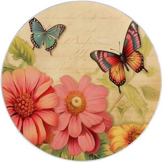 Generic Tapis Rond de Salon Luxe Fleurs Papillons Vintage pour Salle &agrave; Manger Bureau Lavable en Machine et Poil Court 120 cm (Round) Tapis Chambre avec Dos An