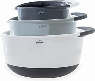 Lacor 60054 - Set mit 3 Schalen Grau, Schüsseln, Salatschüsseln, Lebensmittelbehälter, Polypropylen, Stapelbar, Größen: 21 cm 1.4 L, 26 cm 2.8 L und 31.2 cm