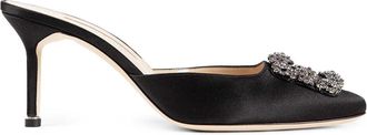 Manolo Blahnik Hangimisu Satin Buckle Mules