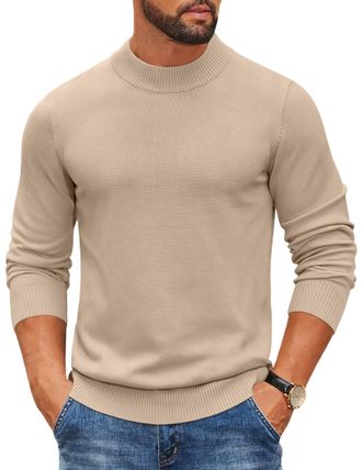 Coofandy Herren Pullover Rundhals Langarm Rollkragenshirt Gestrickt Rollkragenpullover Mock Turtleneck Sweater Leicht Strickpullover Khaki 3XL