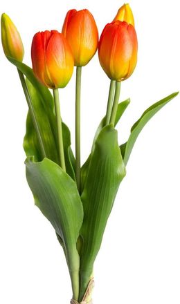 Botanic-Haus künstliches Tulpenbündel Holland mit 3 Tulpen und 2 Tulpenknospen real Touch (orange-gelb)
