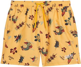 Superdry Herren 17-Zoll Badeshorts aus recyceltem Material mit Hawaii-Print Aloha Goldgelb XL
