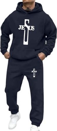 Generico Jesus Ensemble de sport pour homme compos&eacute; de 2 pi&egrave;ces avec sweat &agrave; capuche croix Y2K et pantalon de surv&ecirc;tement, style streetwear, manches longues, e