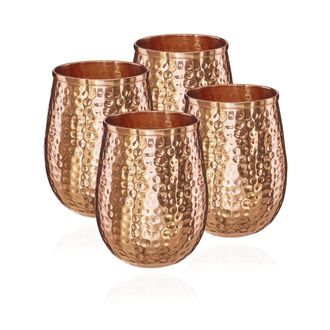 NKlaus 4x Kupferbecher reines Kupfer 100% Ayuverda Trinkbecher Oval Moscow Mule 500ml 11262