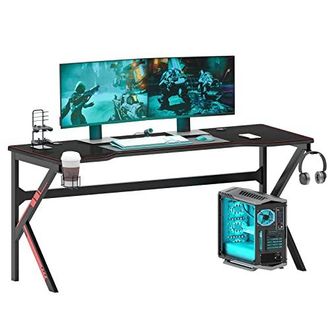 Soges SogesHome Gaming Tisch Schreibtisch 160 cm PC Gamer Schreibtisch Gro&szlig;er schwarzer Computertisch f&uuml;r Spielraum B&uuml;ro Zuhause mit vollem Deckungsmaustr&auml;g