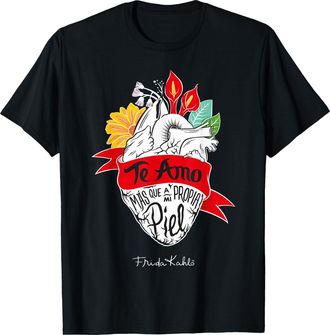 Frida Kahlo Damen T-Shirt Schwarz S Einfarbig Klassisch Halbarm Rundhals-Ausschnitt Klein Regulär EU 15-16