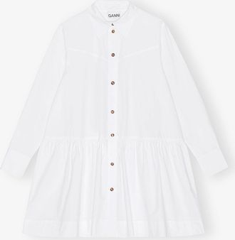 Ganni Robe chemise mini en popeline de coton blanche Blanc biologique - Taille 34 - Pour Femme
