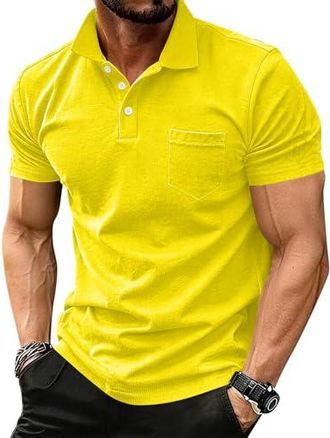 Generic Polo &agrave; manches courtes pour homme - Respirant - Pour l&eacute;t&eacute; - L&eacute;ger - Pour le sport - Coupe ajust&eacute;e - Avec poche de poitrine, Jaune (01), XXL