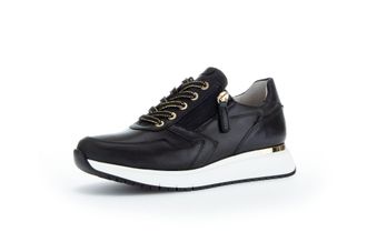 Gabor Damen Low-Top Sneaker, Frauen Halbschuhe,Wechselfußbett,Komfortable Mehrweite (H),Freizeitschuhe,schwarz (Gold),40.5 EU / 7 UK