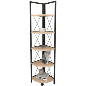 PEGANE Etag&egrave;re, biblioth&egrave;que dangle avec 5 &eacute;tag&egrave;res coloris ch&ecirc;ne cambrian, noir - longueur 67 x profondeur 34 x hauteur 160 cm