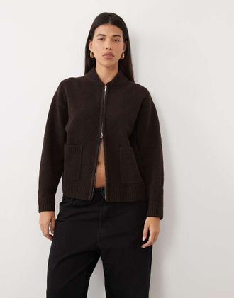 Pretty Lavish bomber zipp&eacute; en maille chocolat-Marron