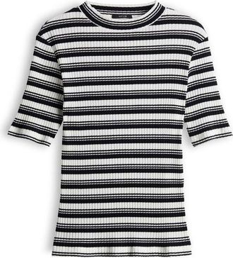 OPUS Kurzarmshirt Gestreiftes Rippshirt aus BCI Cotton Slim Fit Vielseitig kombinierbar f&uuml;r casual Looks