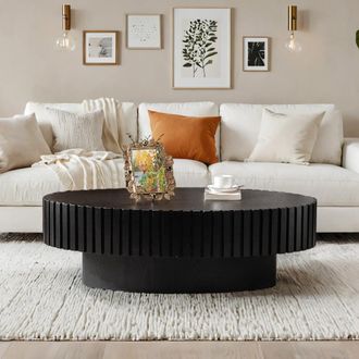 Generic Handgefertigter ovaler Trommel-Couchtisch mit stabilem MDF-Sockel, 110 cm (43,3 Zoll) ovaler Couchtisch aus Holz f&uuml;r das Wohnzimmer, moderner Landhaus