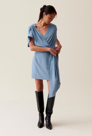 Claudie Pierlot Robe courte cache-caur rayures bleu