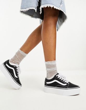 Vans Old Skool Stackform - Sneaker aus Leder in Schwarz und Wei&szlig;