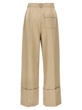 Victoria Beckham High-Waisted Wide-Leg Wool Trousers - Beige