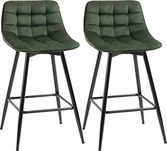 HOMCOM Lot de 2 tabourets hauts de style nordique avec dossier et repose-pieds, tabourets avec tissu effet velours et dossier en m&eacute;tal, 45x47x84 cm, vert
