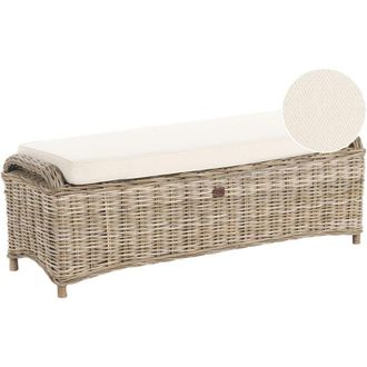 Beliani Ottoman Boho 2 Places Jardin Int&eacute;rieur Ext&eacute;rieur 140 cm Rotin Naturel avec Coussin dAssise Blanc Cass&eacute; Susua
