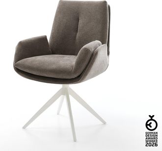 DELIFE Drehstuhl Clea-Flex Strukturstoff Soft Taupe Kreuzgestell breit Wei&szlig; 360&deg; drehbar Wippfunktion, Esszimmerst&uuml;hle