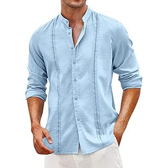 Generic Chemise en coton blanc en lin pour homme, chemise de plage blanche, chemises habill&eacute;es en lin pour hommes, hauts &agrave; manches courtes, hauts pour hommes,