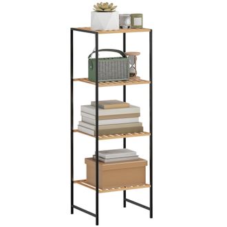 HOMCOM Standregal Badregal aus Bambus und Stahl, mit 4 Ablagen, K&uuml;chenregal 4-st&ouml;ckiges B&uuml;cherregal f&uuml;r Bad, Wohnzimmer, Flur, K&uuml;che, 36,5 x 33 x 110 cm, Nat