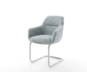 DELIFE Freischwinger Pejo-Flex Chenille Pastellblau Freischwinger rund Edelstahl Taschenfederkern, Esszimmerst&uuml;hle