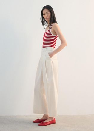 Mango Wide-Leg-Bundfaltenhose in Cropped-L&auml;nge pastellgelb - Damen - XS - MANGO