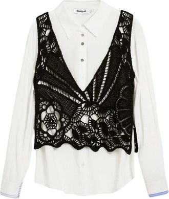Desigual Femme, Blouses et Chemises, Blanc, Taille: 42 FR Chemisier Cam Lirio