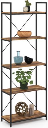 IDMarket Hawkins Regal 5 Ebenen aus dunklem Holz Industriedesign 170 cm