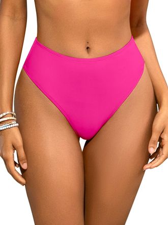 SHEKINI Damen Tanga Bikini Unterteil Hohe Taille Geraffte R&uuml;ckseite Badeanzug Unterteil (Fluoreszierendes Rosa,XL)