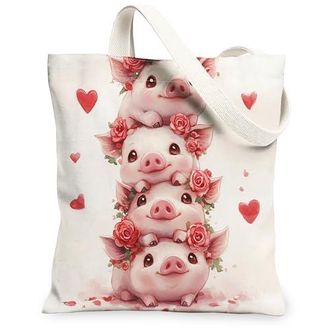 Generic Sac fourre-tout en toile de cochon pour faire du shopping 33 x 38,1 cm, sac &agrave; bandouli&egrave;re amusant et r&eacute;utilisable pour femme, peinture danimaux, d&eacute;cor