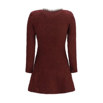 Self Portrait Beaded-Trim Knit Dress - Bordeaux