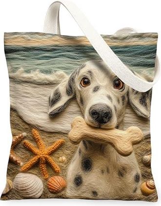 Generic Sac fourre-tout en toile dr&ocirc;le de chien dalmatien pour faire du shopping, 33 x 38,1 cm, sac d&eacute;picerie r&eacute;utilisable pour femme, peinture danimaux domes