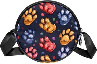 Generic Petit sac &agrave; bandouli&egrave;re circulaire pour femme, motif empreintes de pattes, sac &agrave; dos &agrave; bandouli&egrave;re avec fermeture &eacute;clair, bretelles r&eacute;glables, sac &agrave; m