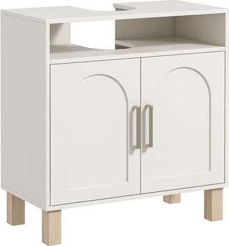 HOMCOM Meuble Salle de Bain sous lavabo, Meuble sous lavabo, &eacute;tag&egrave;re Ouverte Placard 2 Portes magn&eacute;tiques avec &eacute;tag&egrave;re r&eacute;glable, 60 x 30 x 63 cm, Blanc