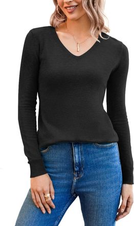 Zeagoo Strickpullover Damen Leichter Pullover Einfarbiger L&auml;ssige Strickpulli f&uuml;r Herbst und Winter Warm Oberteile Schwarz XS