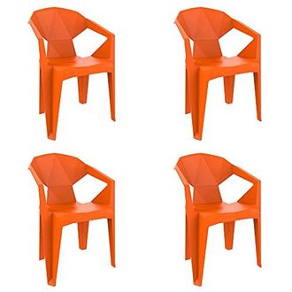 Resol grupo Delta Sessel mit Armlehnen aus Kunststoff f&uuml;r Garten Outdoor Terrasse, 4er Set, Orange